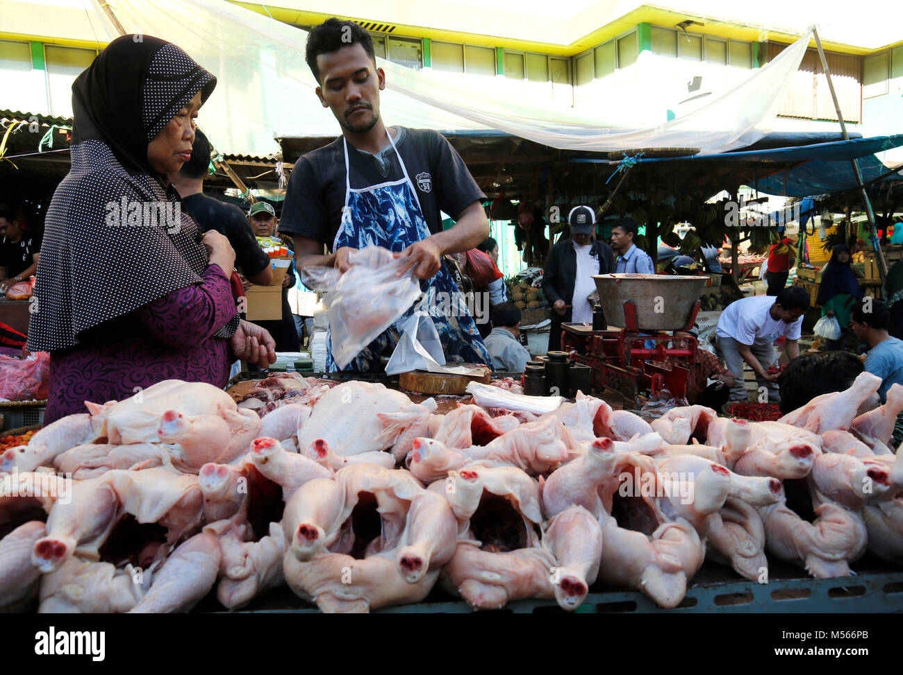 Bogor, Indonesia. 20th Feb, 2018. Customer buying some chicken meat at ...