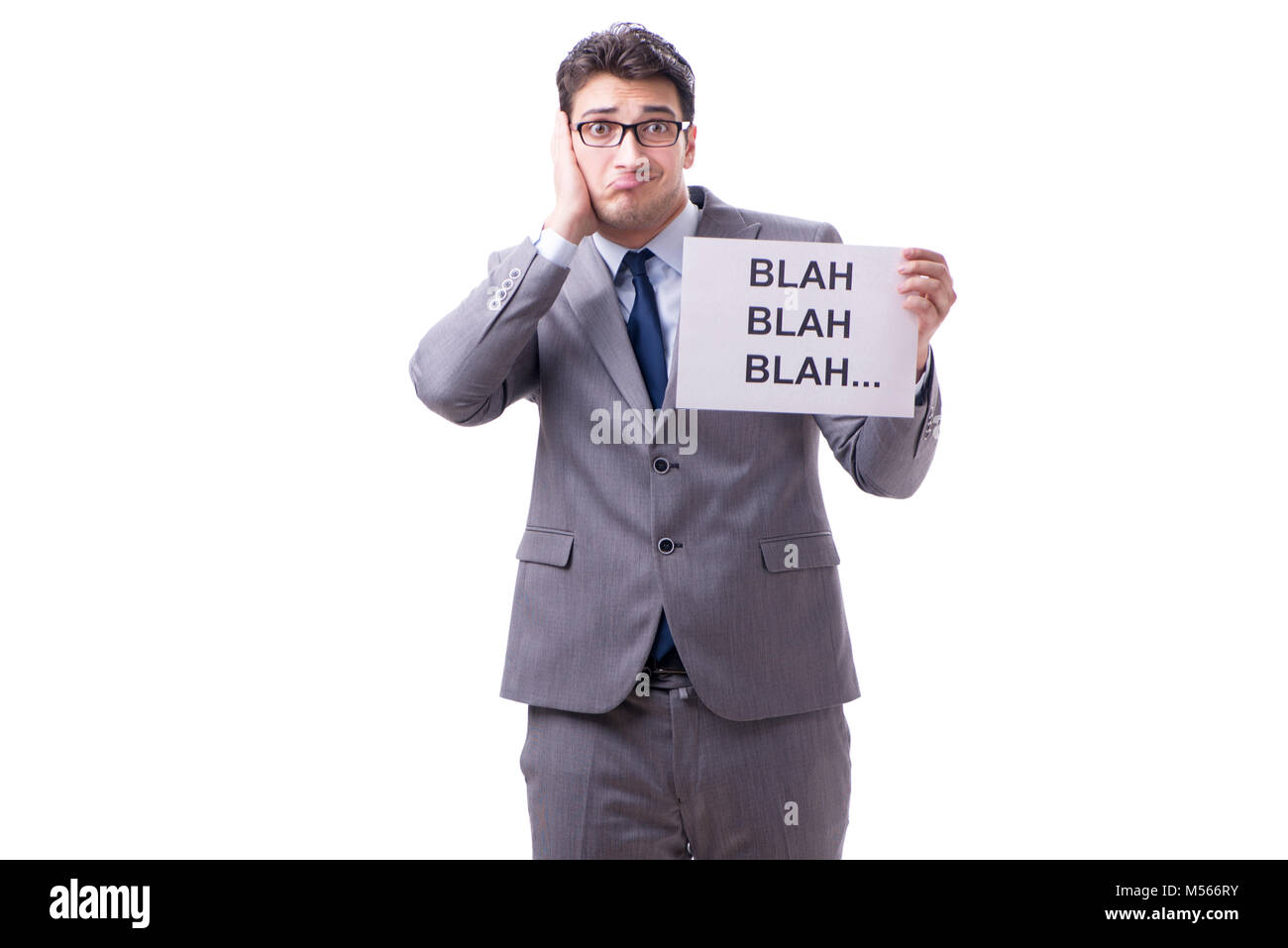 Businessman telling lies isolated on white background Stock Photo - Alamy
