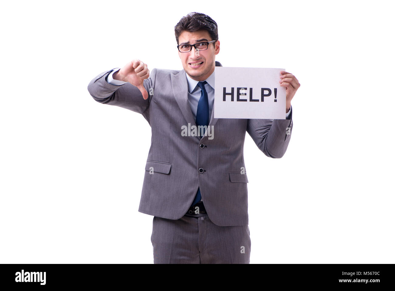 Businessman asking for help isolated on white background Stock Photo ...