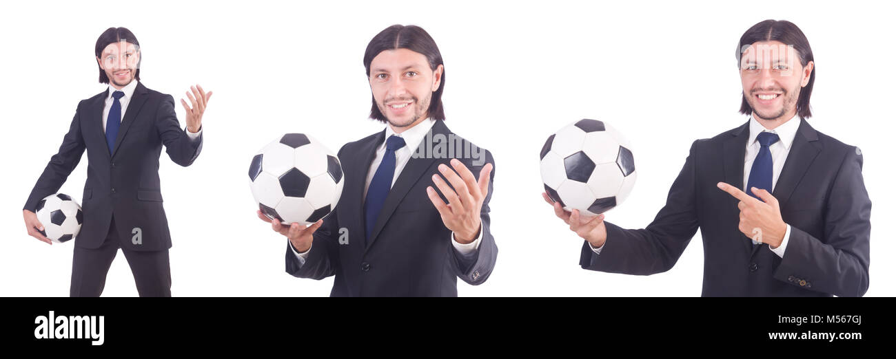 Man with football isolated on white Stock Photo - Alamy