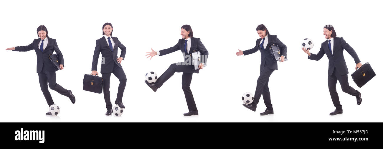 Man with football isolated on white Stock Photo - Alamy
