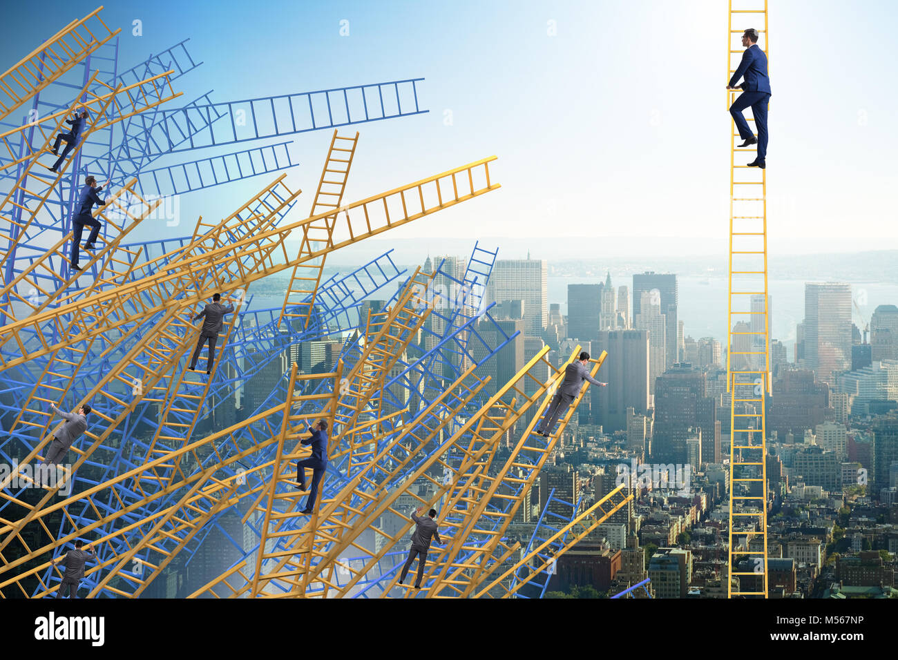 Businessman climbing career ladder in business concept Stock Photo - Alamy