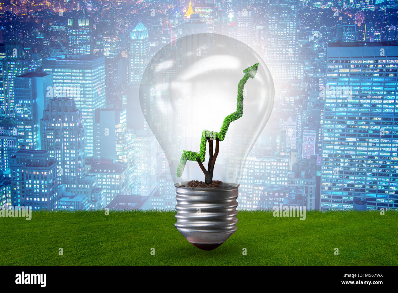 Green energy concept with green line graph in light bulb Stock Photo ...
