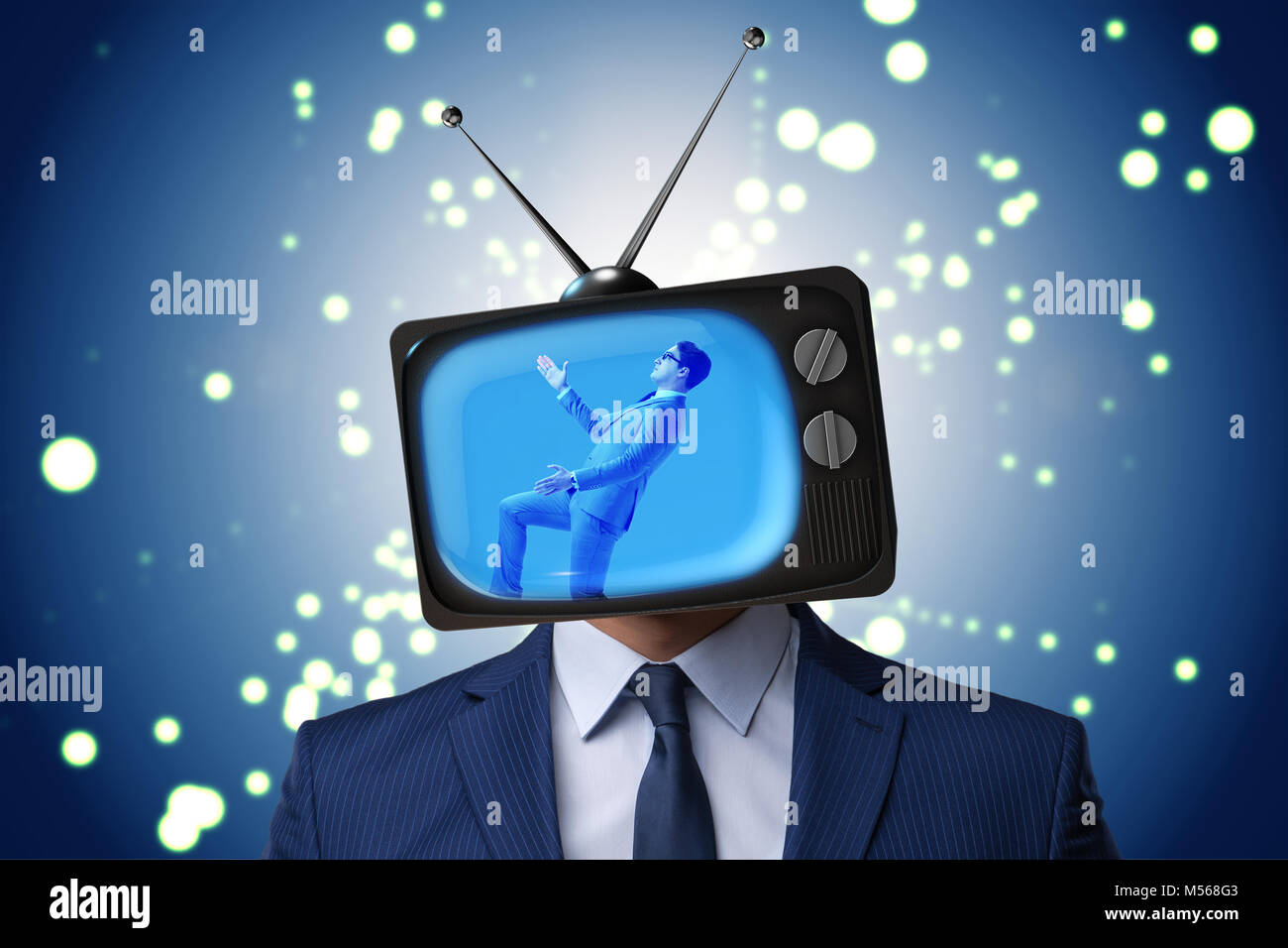 Man with television head in tv addiction concept Stock Photo - Alamy