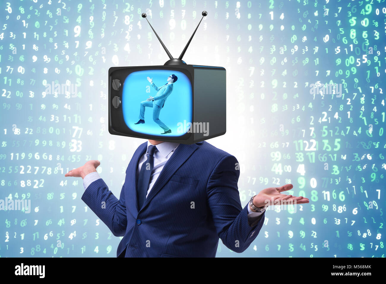 Man with television head in tv addiction concept Stock Photo - Alamy