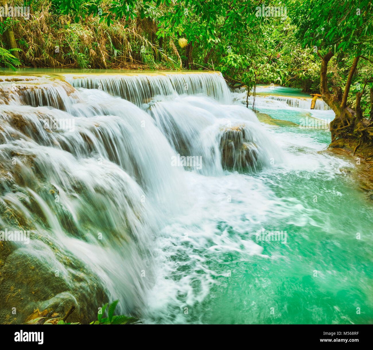 Tat Kuang Si Waterfalls. Beautiful landscape. Laos Stock Photo - Alamy