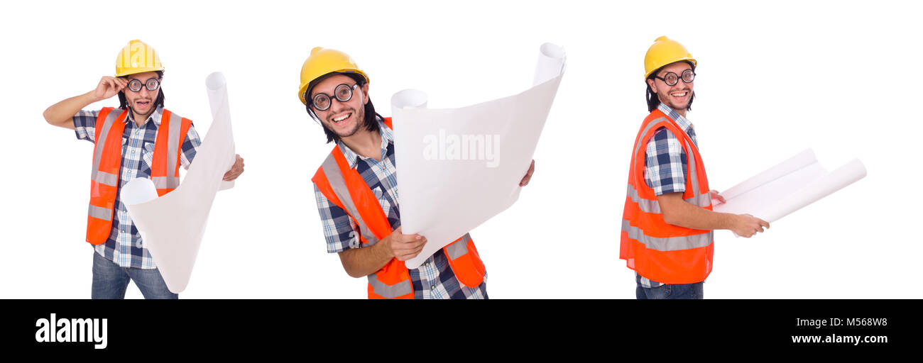 Funny engineer isolated on the white white Stock Photo - Alamy