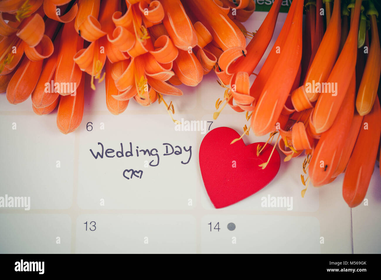 Reminder Wedding day in calendar planning with color Stock Photo - Alamy