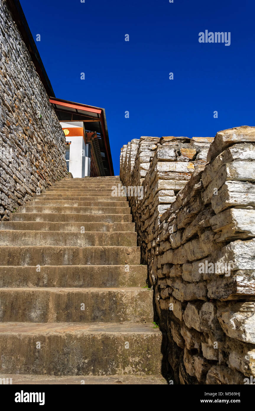 Steps going up in the Dechen Phodrang Monastery in Thimphu, Bhutan ...