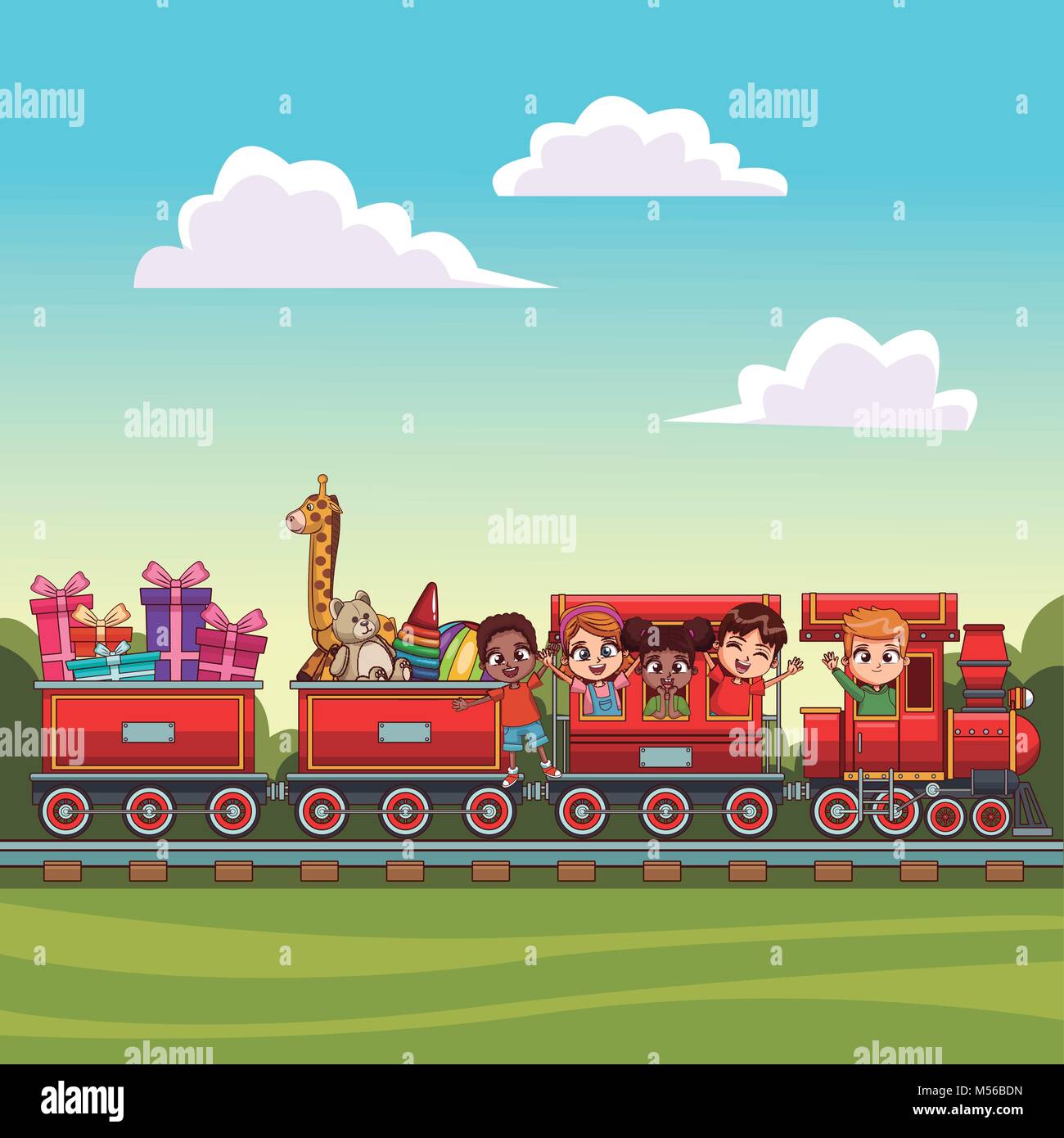 Kids on steam train Stock Vector Images - Alamy