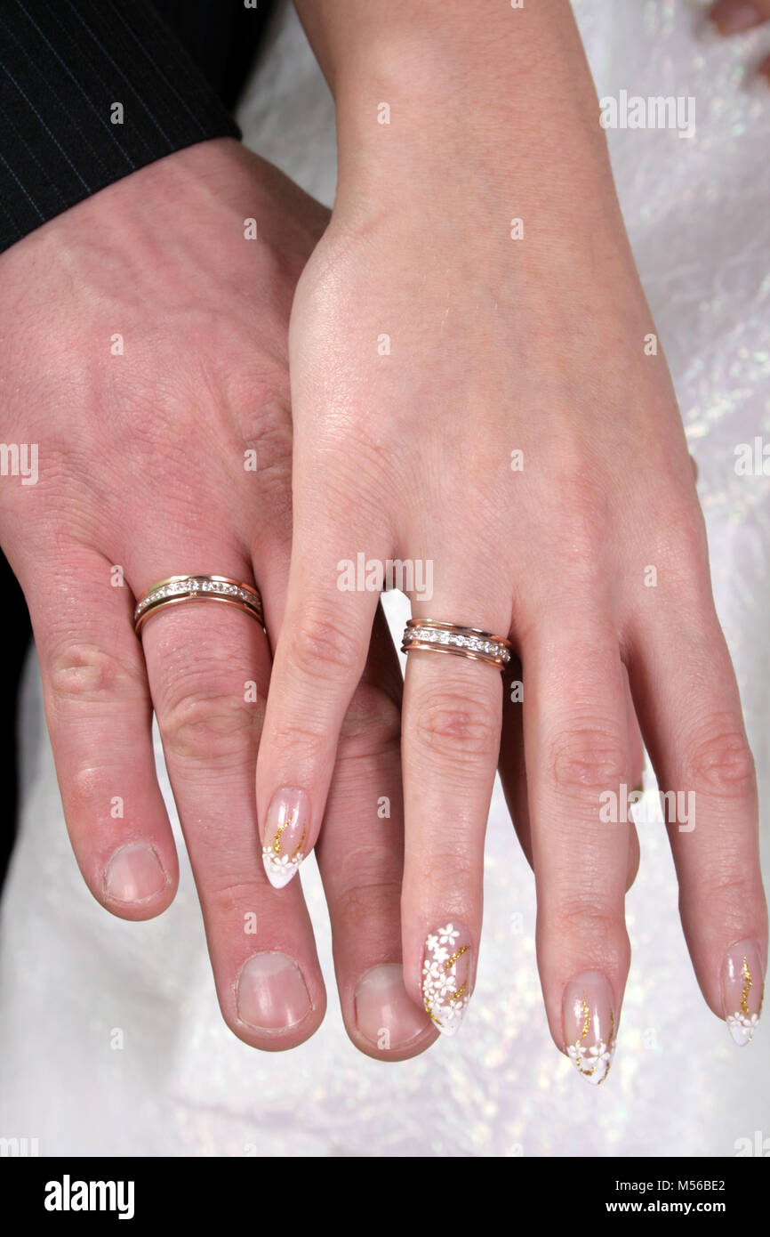 Hands with wedding rings Stock Photo - Alamy