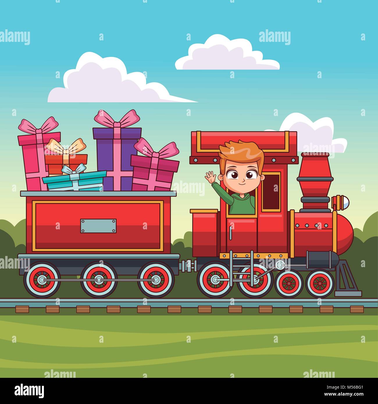 Kids on steam train Stock Vector Images - Alamy