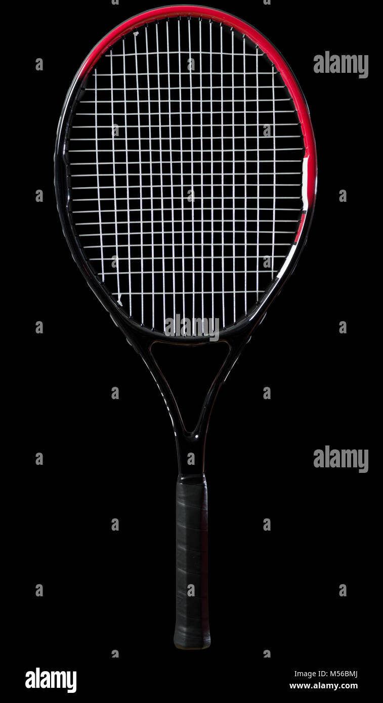 Tennis racket isolated on black Stock Photo - Alamy