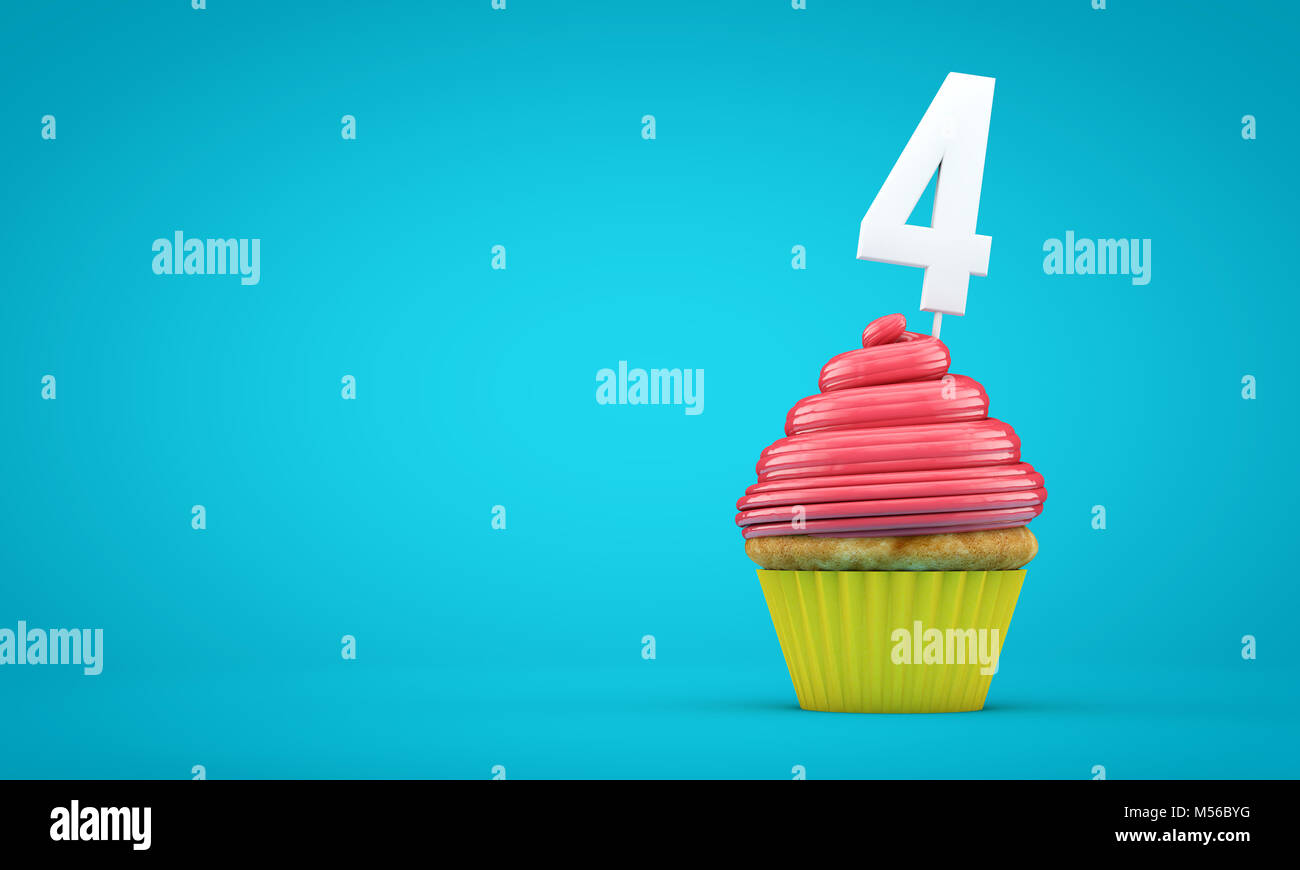 Number 4 birthday celebration cupcake. 3D Rendering Stock Photo - Alamy