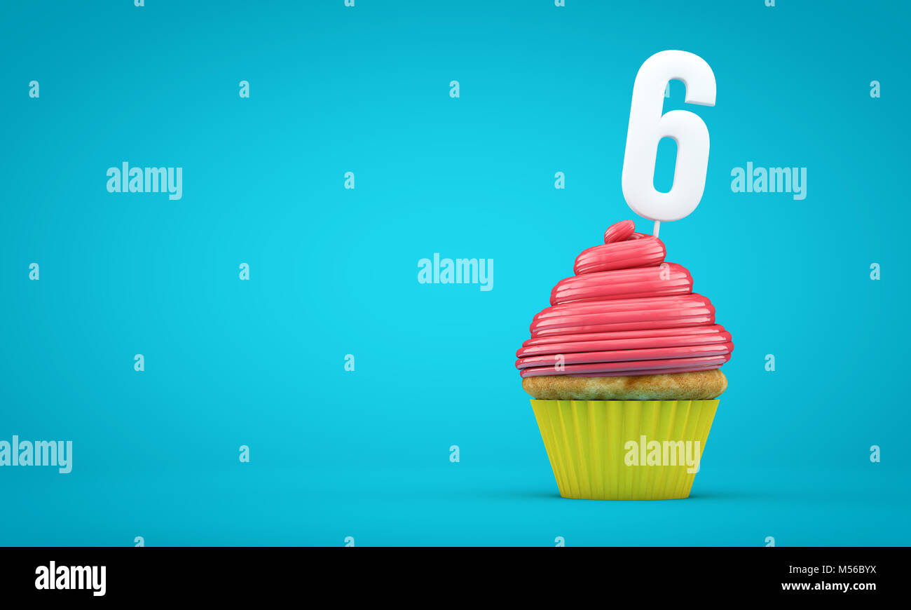 Number 6 birthday celebration cupcake. 3D Rendering Stock Photo - Alamy