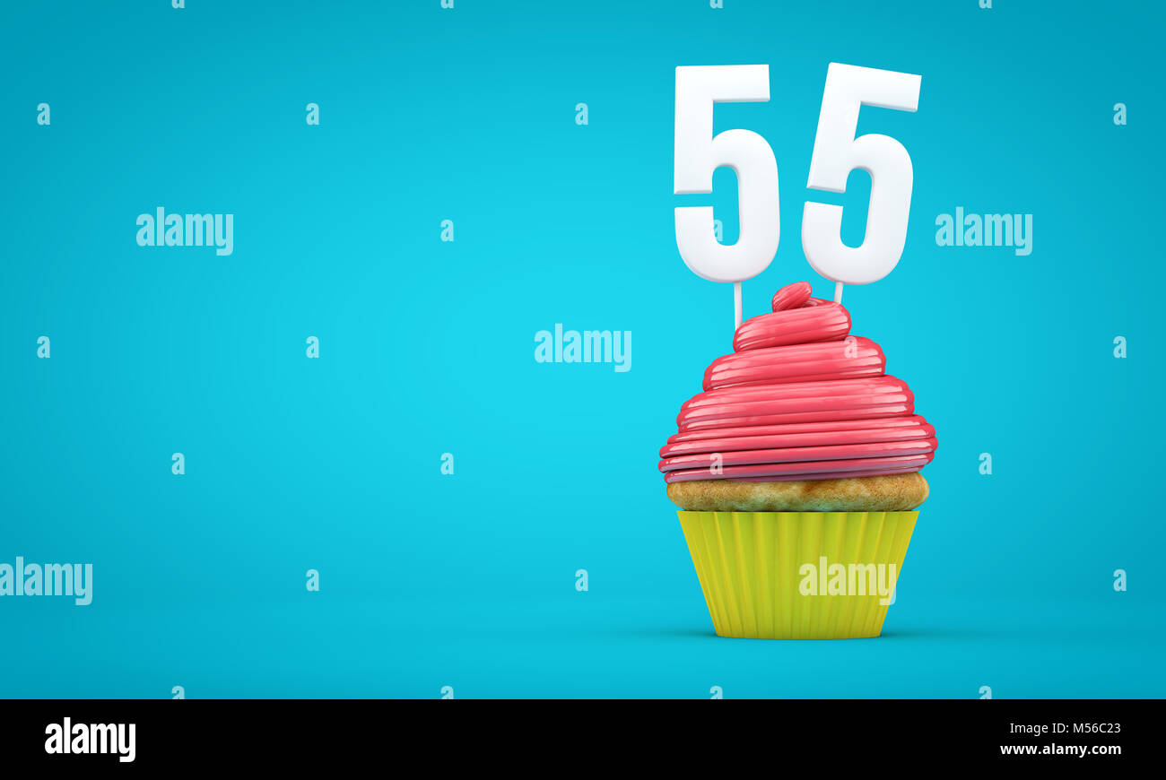 Number 55 birthday celebration cupcake. 3D Rendering Stock Photo - Alamy