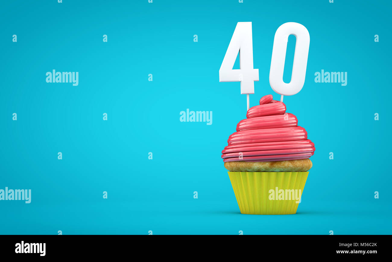 Number 40 birthday celebration cupcake. 3D Rendering Stock Photo - Alamy