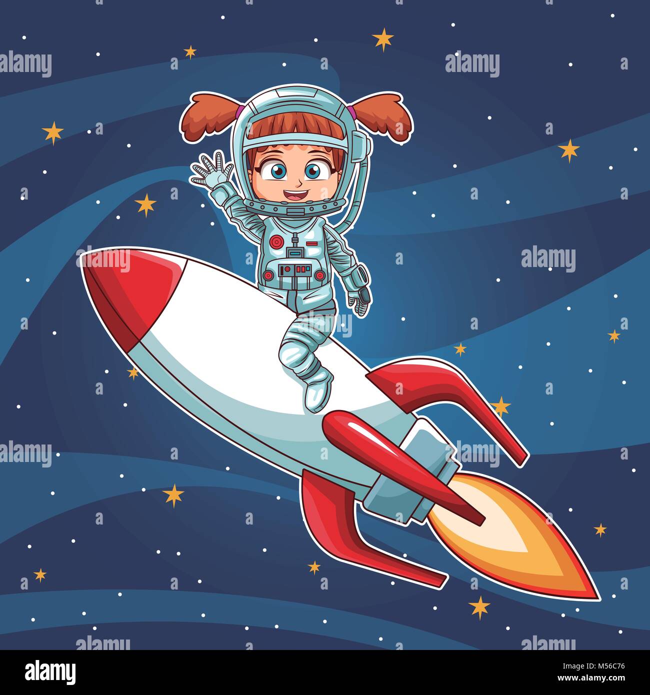 Girl on space with rocket cartoon Stock Vector Image & Art - Alamy
