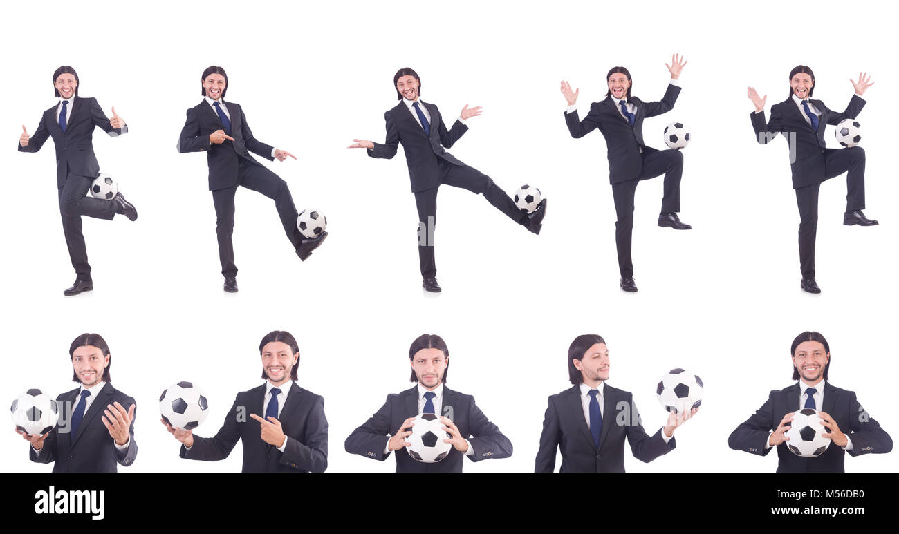 Man with football isolated on white Stock Photo - Alamy