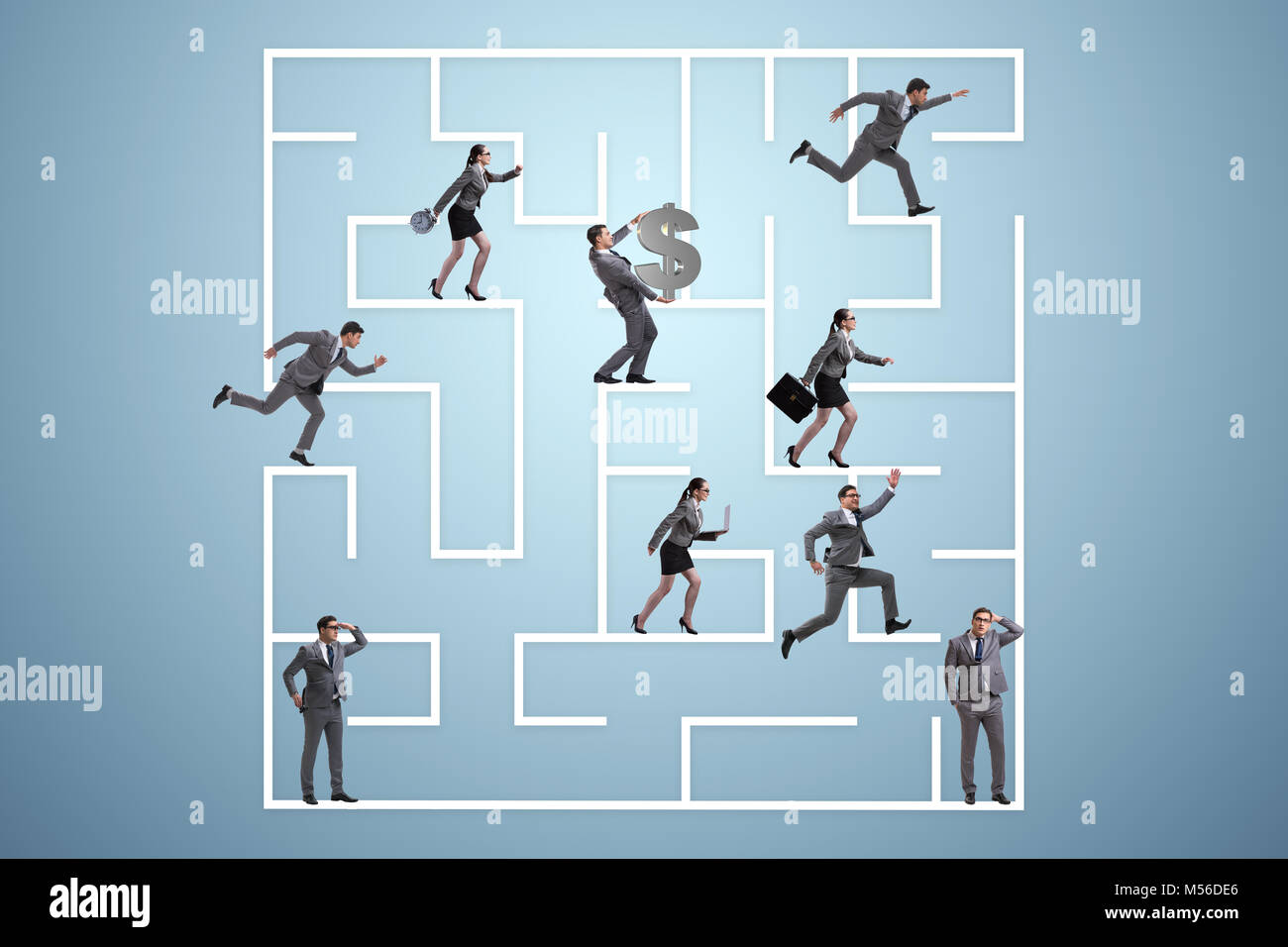 Business people getting lost in maze uncertainty concept Stock Photo ...