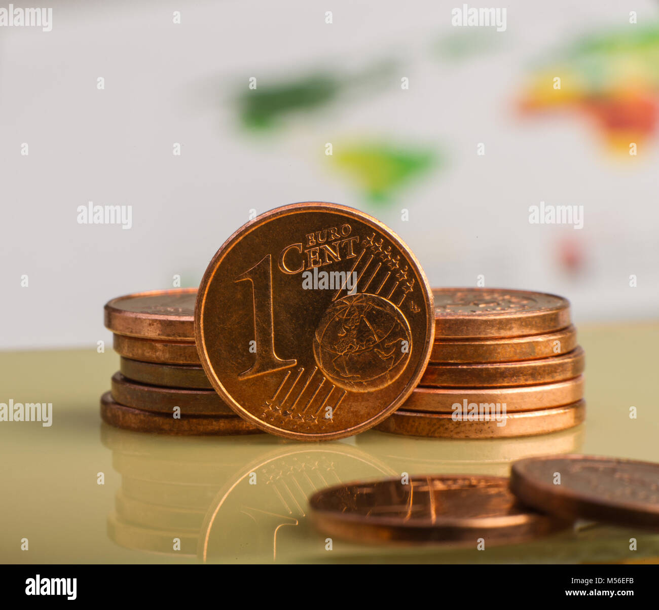 coin one euro cent. Coin on a blurry background of coins. Currency of ...