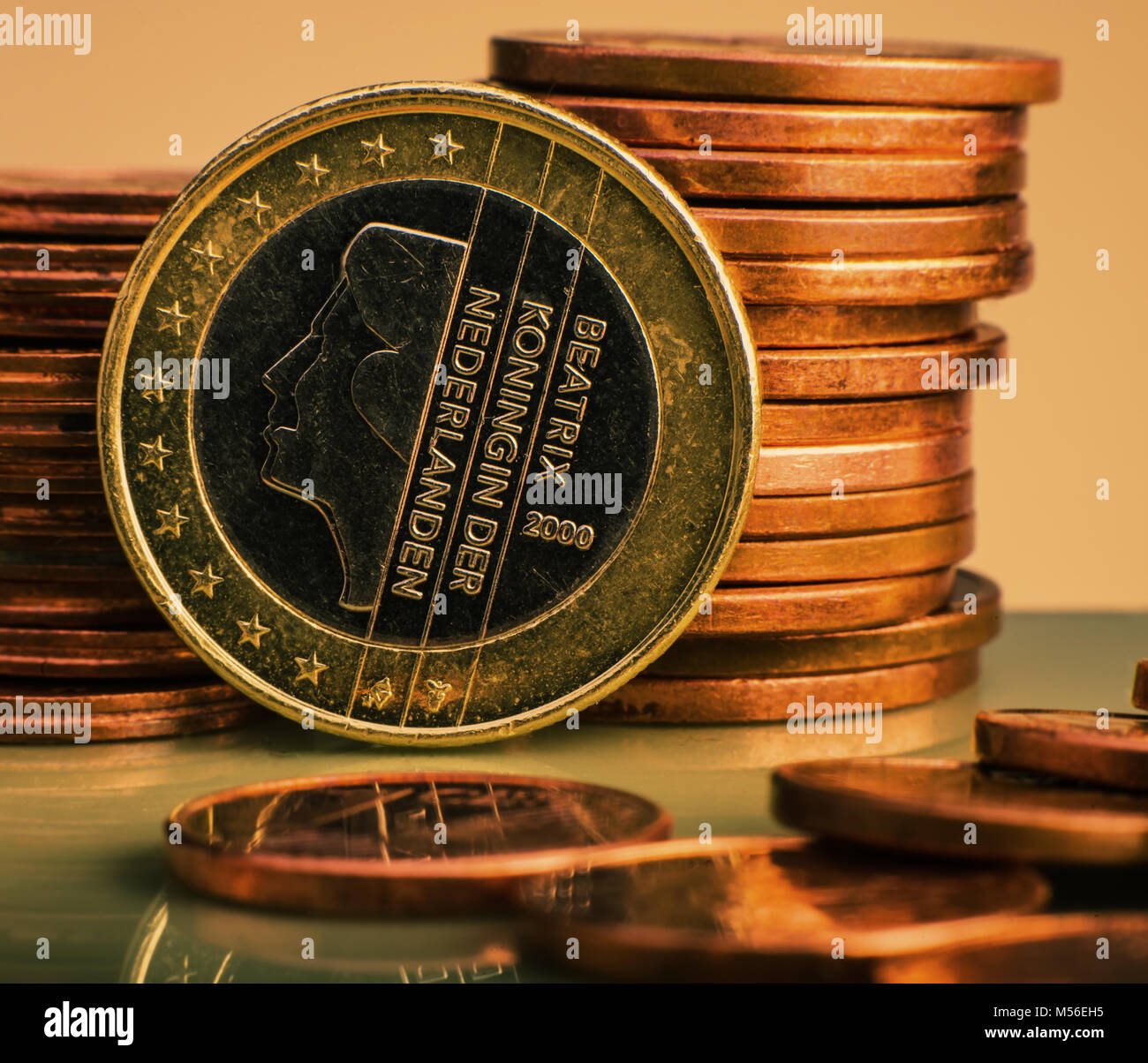 coin one euro. Coin on a blurred background coin denomination of one ...
