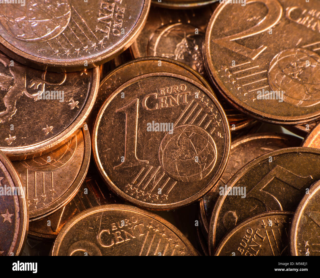 coin one euro cent. Coin on a blurry background of coins. Currency of ...