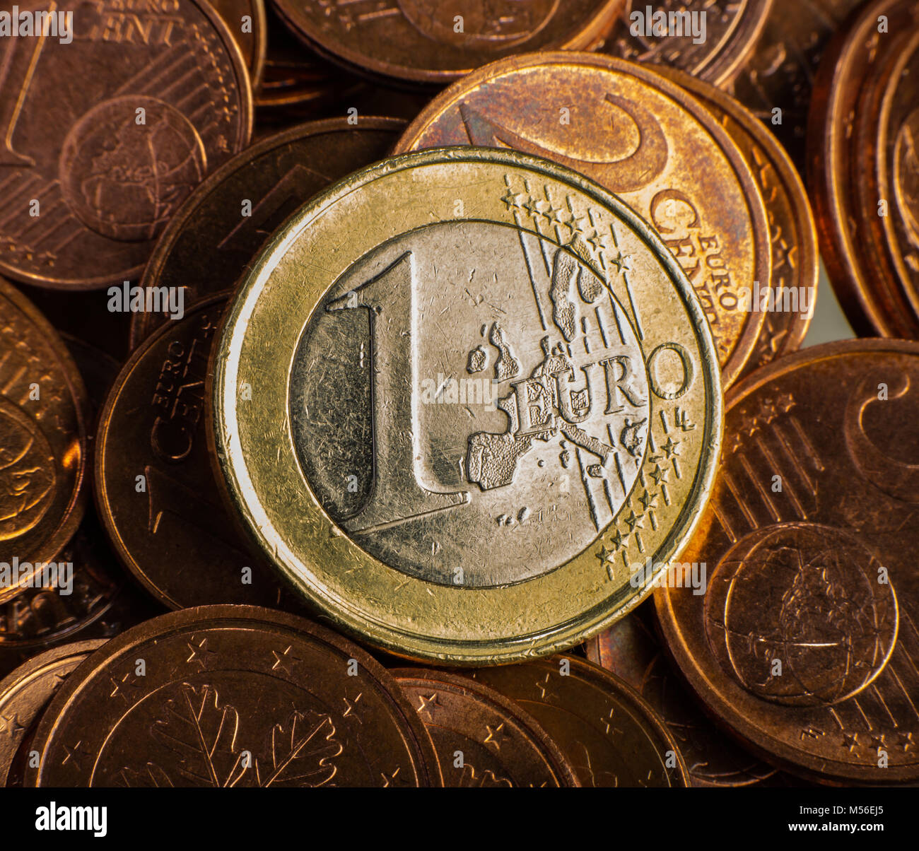 coin one euro. Coin on a blurred background coin denomination of one ...