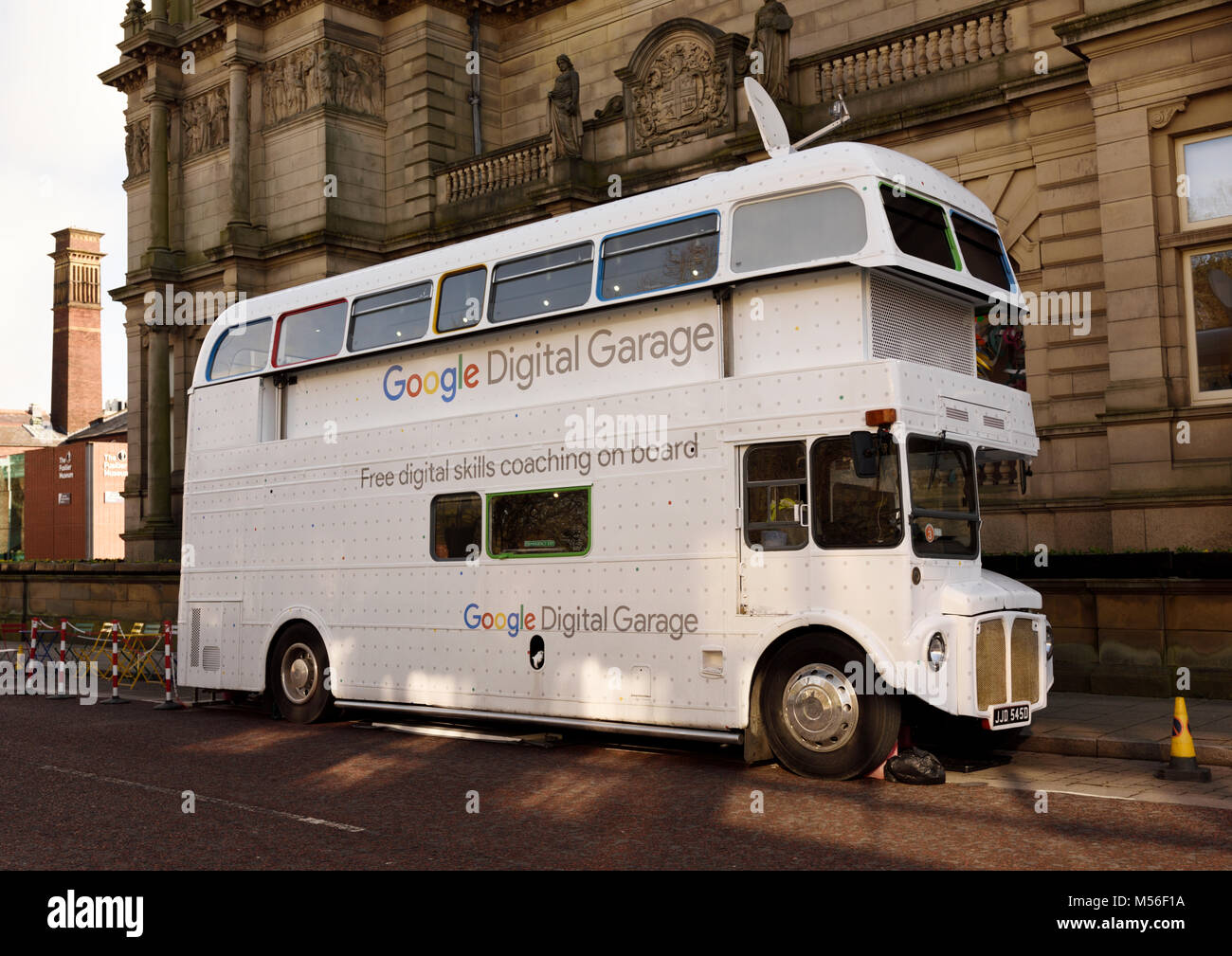 White Google bus parked outside the central library in bury lancashire ...