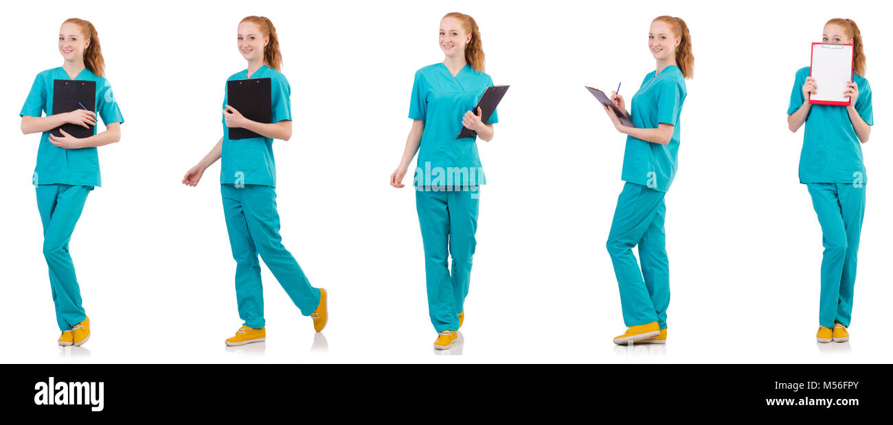 Woman-doctor with binder isolated on white Stock Photo - Alamy