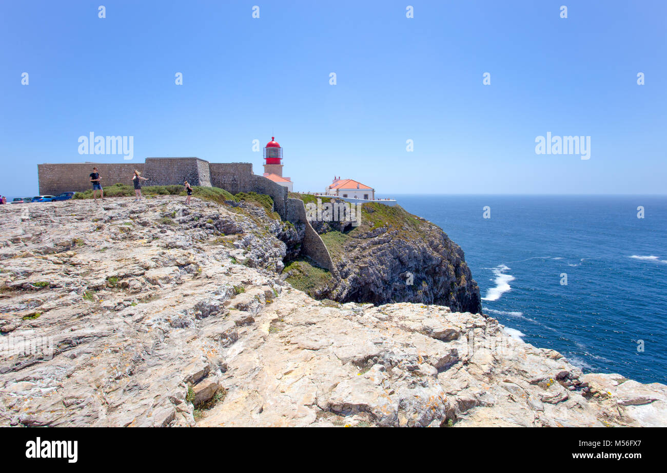 View of the lighthouse at Cabo de Sao Vicente, Algarve, Portugal, /Sea ...