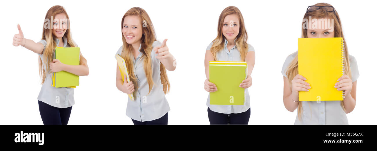 Young student with books on white Stock Photo - Alamy