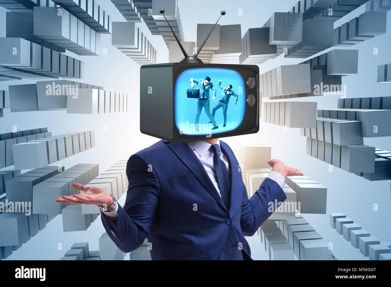 Man with television head in tv addiction concept Stock Photo - Alamy