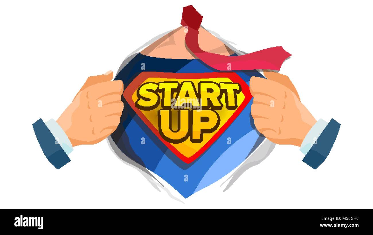Startup Sign Vector. Superhero Open Shirt With Shield Badge. Business ...