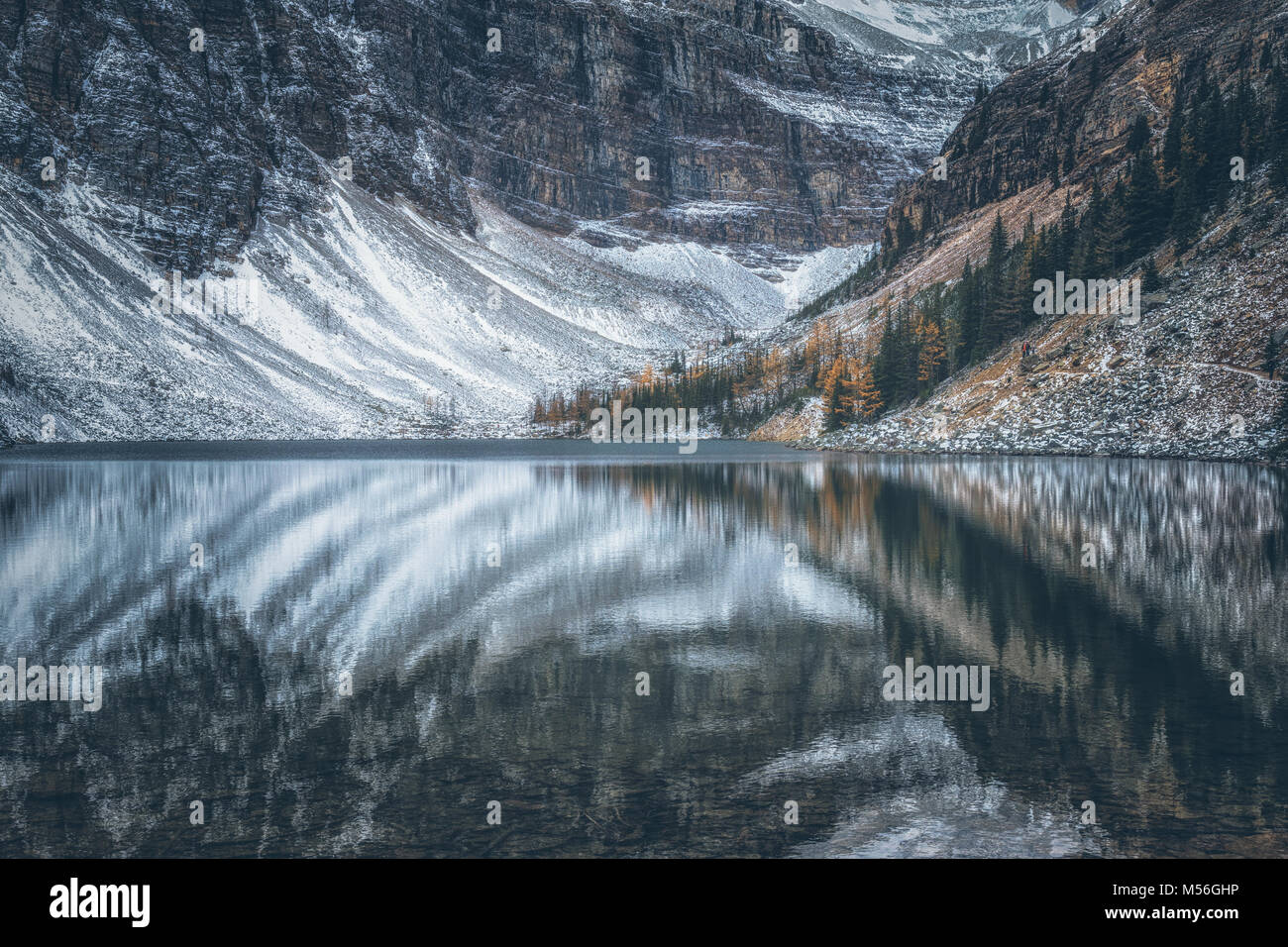 Lake Agnes reflection in Banff National Park in winter Stock Photo - Alamy