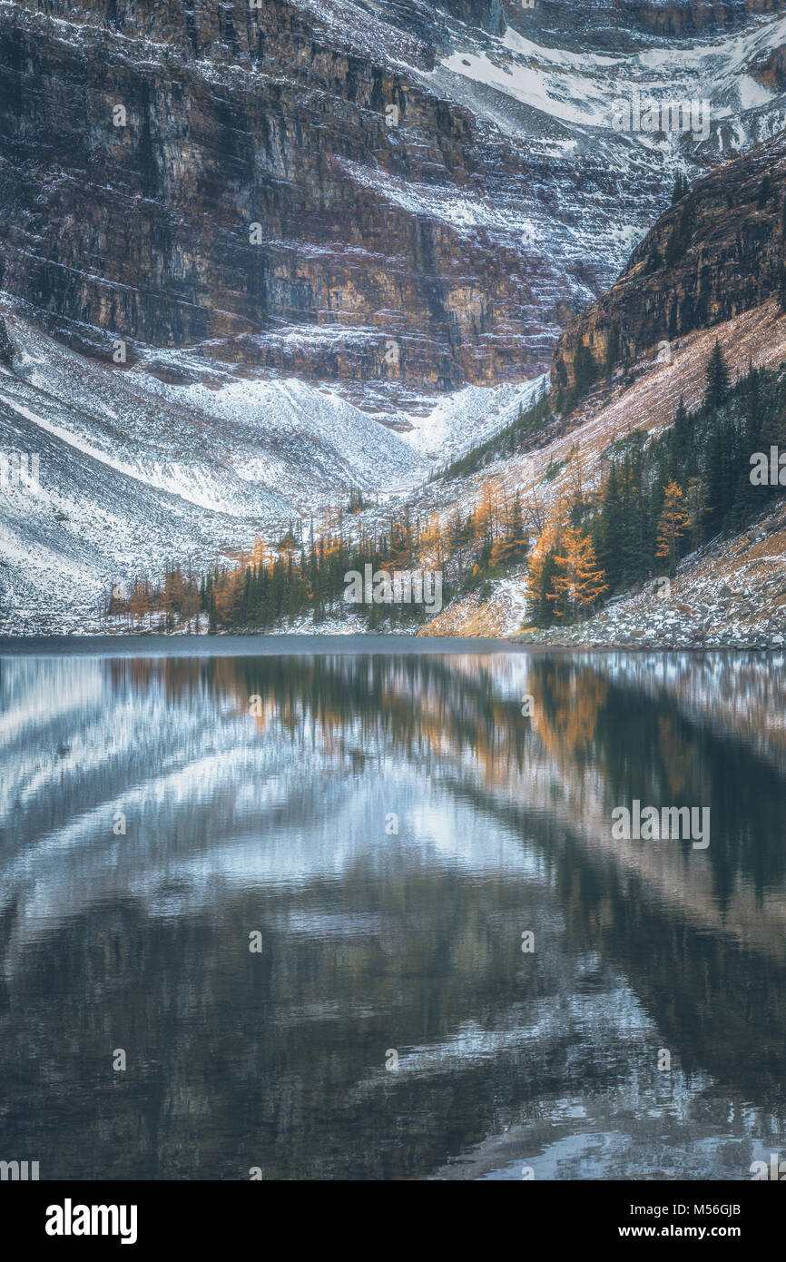 Lake Agnes reflection in Banff National Park in winter Stock Photo - Alamy