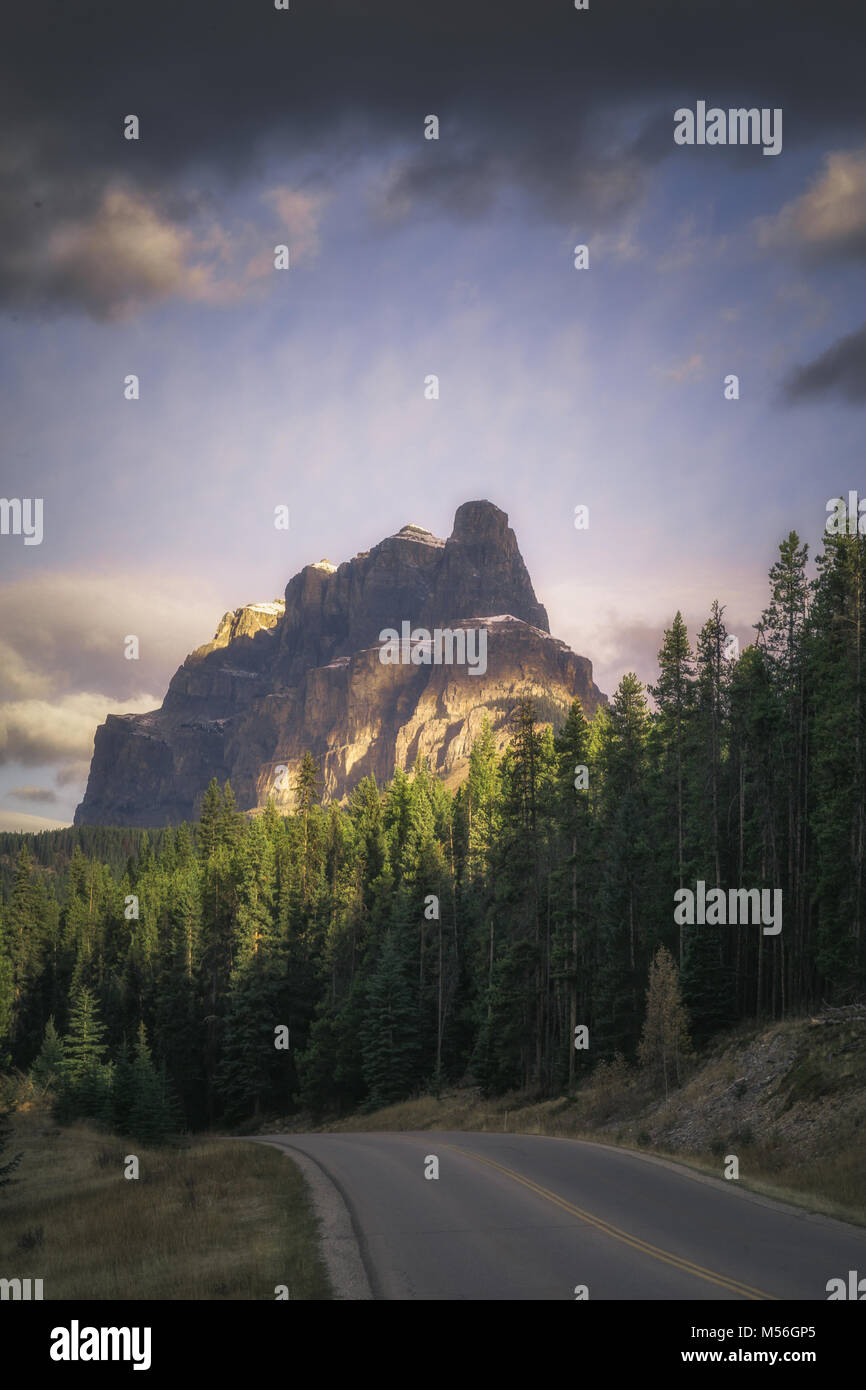 Castle Mountain in Banff National Park at sunset Stock Photo - Alamy