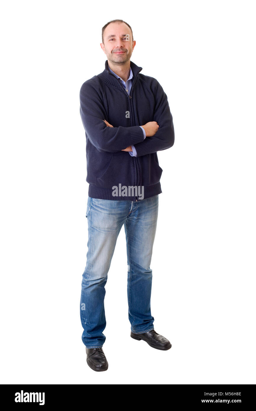 happy casual man full body in a white background Stock Photo - Alamy