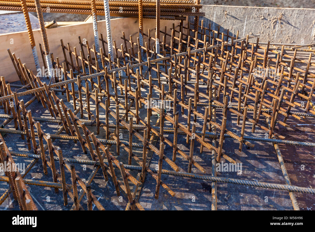 Construction workers fabricating steel reinforcement bar at the ...