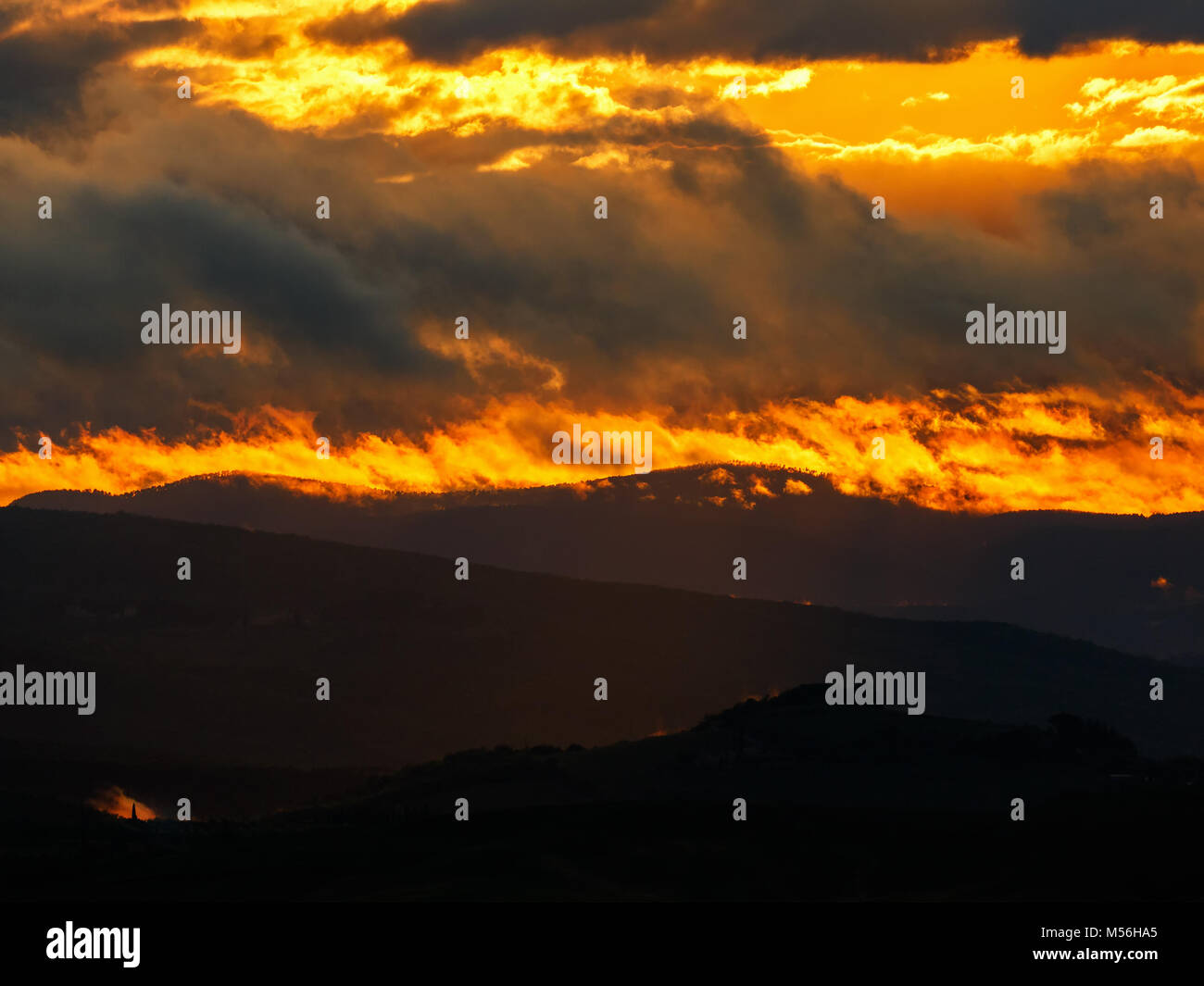 Aerial view sunset over hills hi-res stock photography and images - Alamy