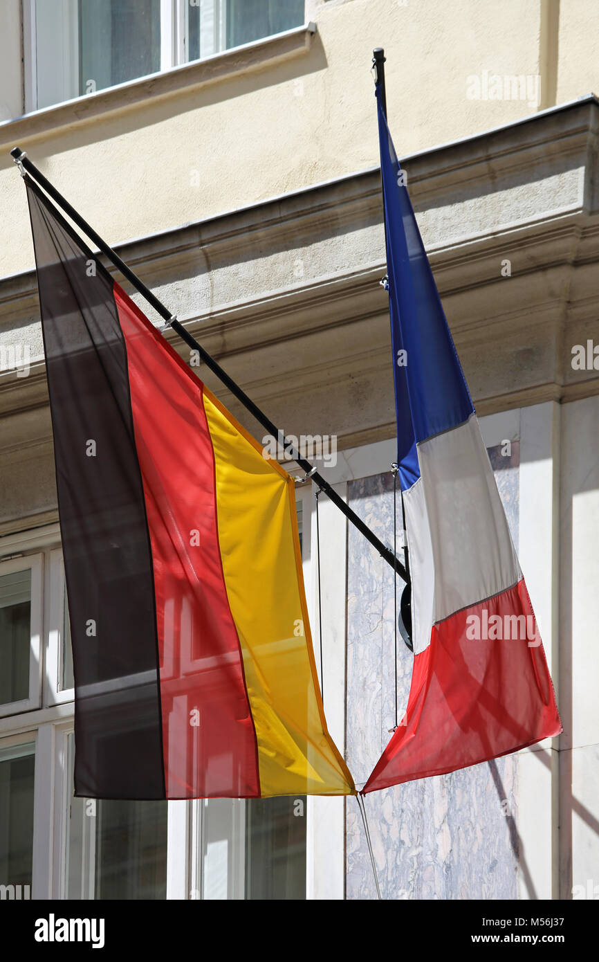 Germany and France Flag Together at Building Stock Photo - Alamy