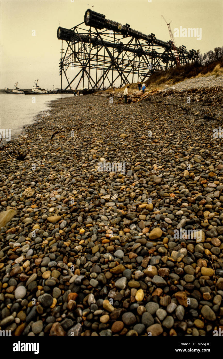 Magnus Field Oil Rig being launched at Nigg Bay, Scotland 1980 Stock ...