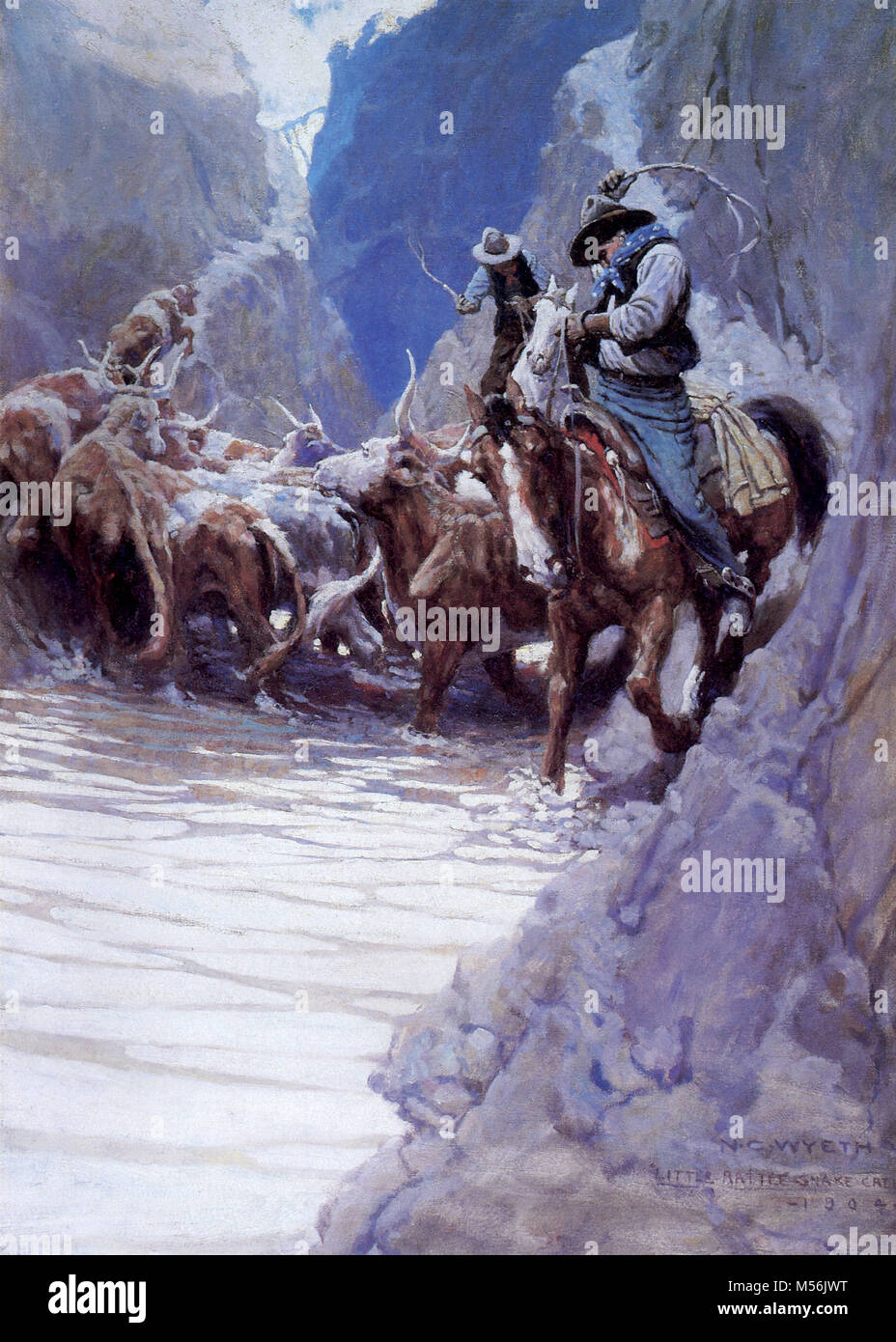 Cowboys rounding up cattle painting hi-res stock photography and images ...