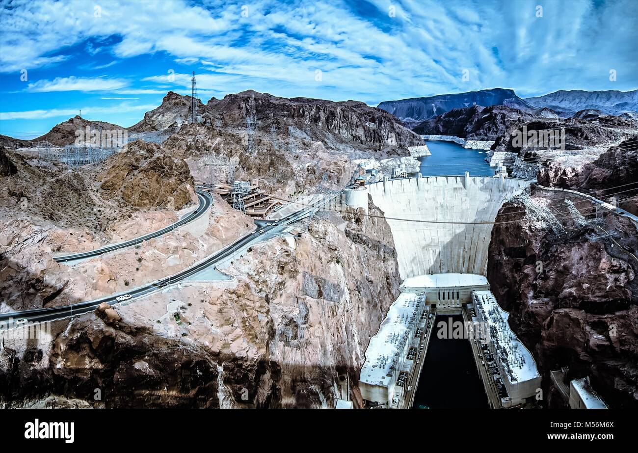 hoover dam nevada arizona state line areal view Stock Photo - Alamy