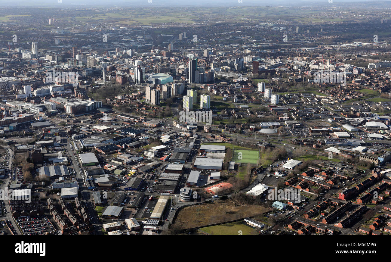 aerial view of Sheepscar looking into Leeds city centre, West Yorkshire ...