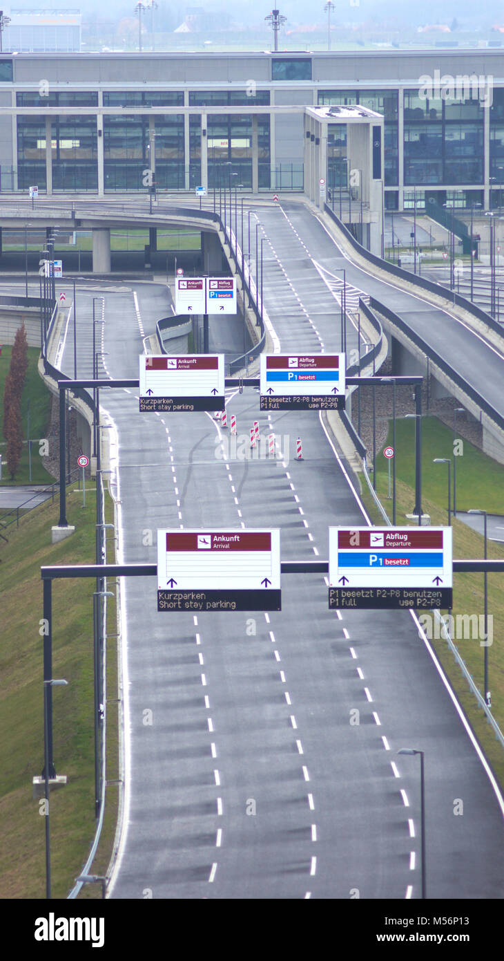 BERLIN, GERMANY - JAN 17th, 2015:Empty street to the Berlin Brandenburg ...