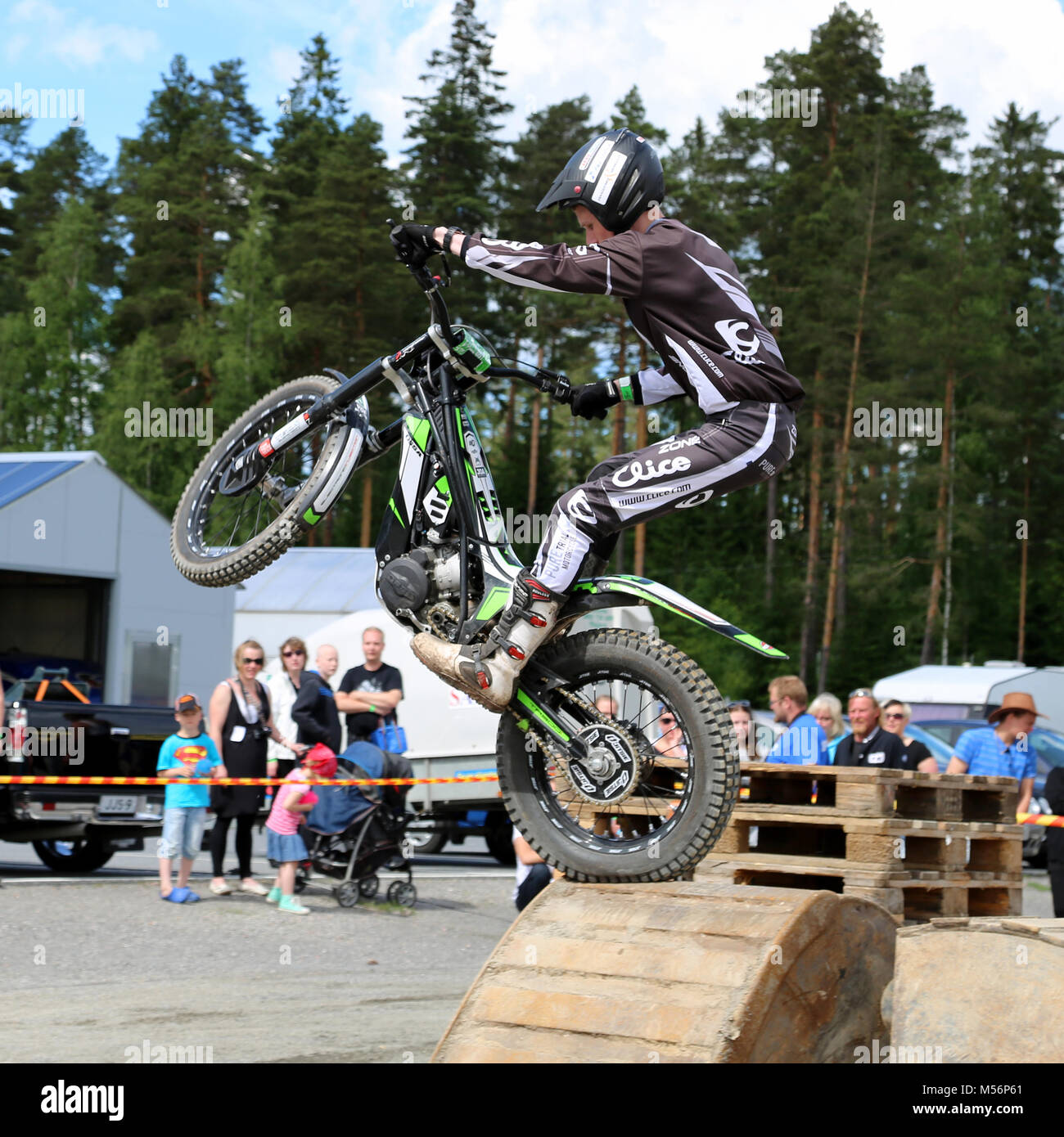 LOIMAA, FINLAND - JUNE 15, 2014: Finnish Champion Timo Myohanen gives ...