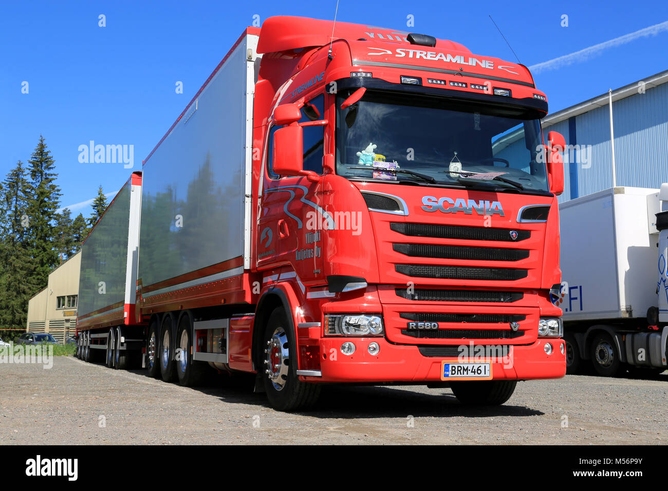 LOIMAA, FINLAND - JUNE 15, 2014: New Red Scania Euro 6 V8 R580 ...