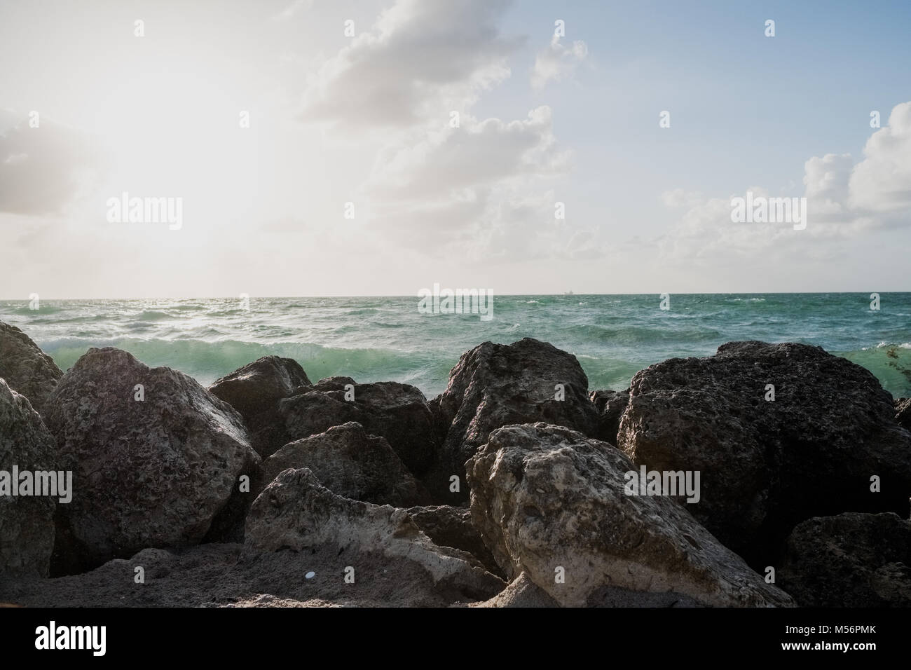 Rock formation by the sea at Miami Beach, Florida, North America Stock ...