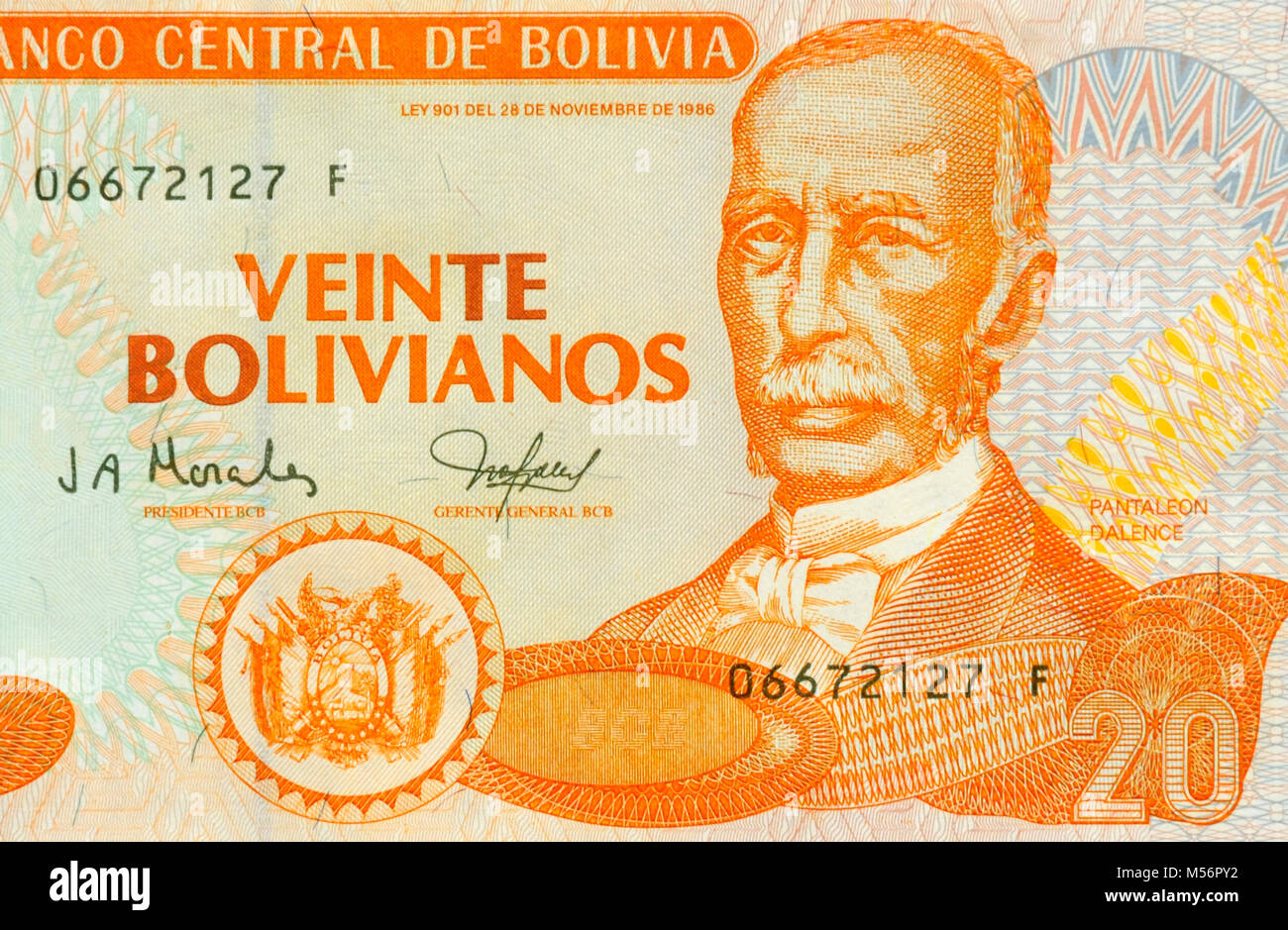 Bolivia Twenty 20 Bolivano Bank Note Stock Photo - Alamy